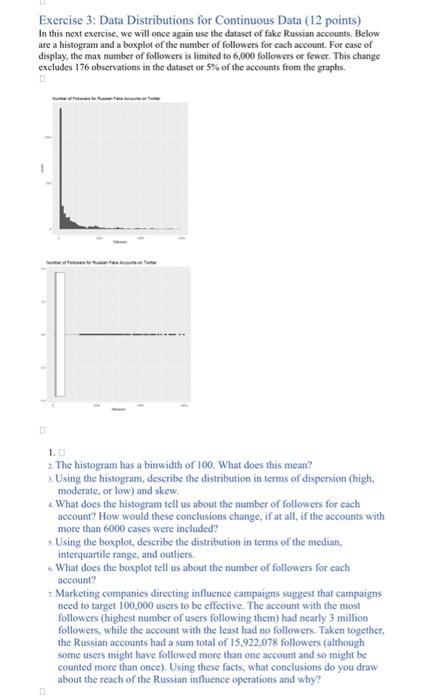Solved Exercise 3: Data Distributions for Continuous Data | Chegg.com