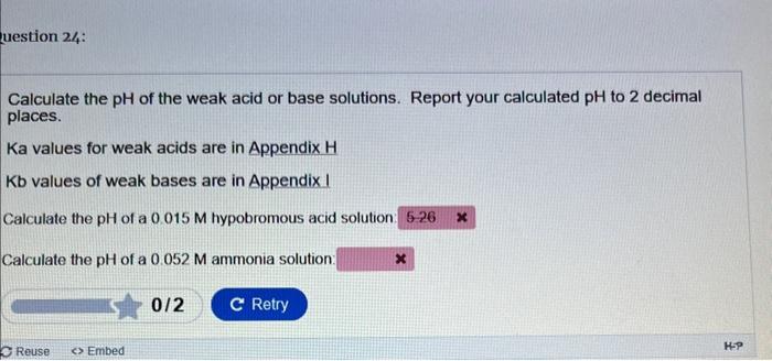 Solved Calculate the \\( \\mathrm{pH} \\) of the weak acid | Chegg.com