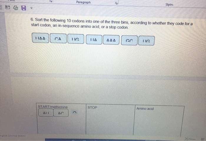 Solved Paragraph 5 Styles 6. Sort the following 10 codons | Chegg.com