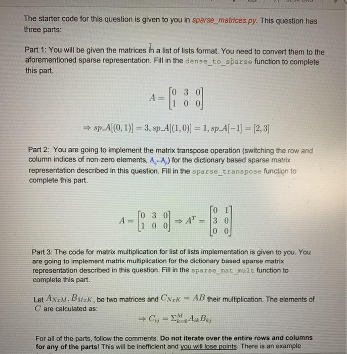Solved Q1 Sparse Matrix Operations 30 Pts A Sparse Matrix