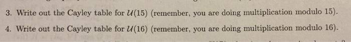 Solved 3. Write out the Cayley table for U(15) (remember, | Chegg.com