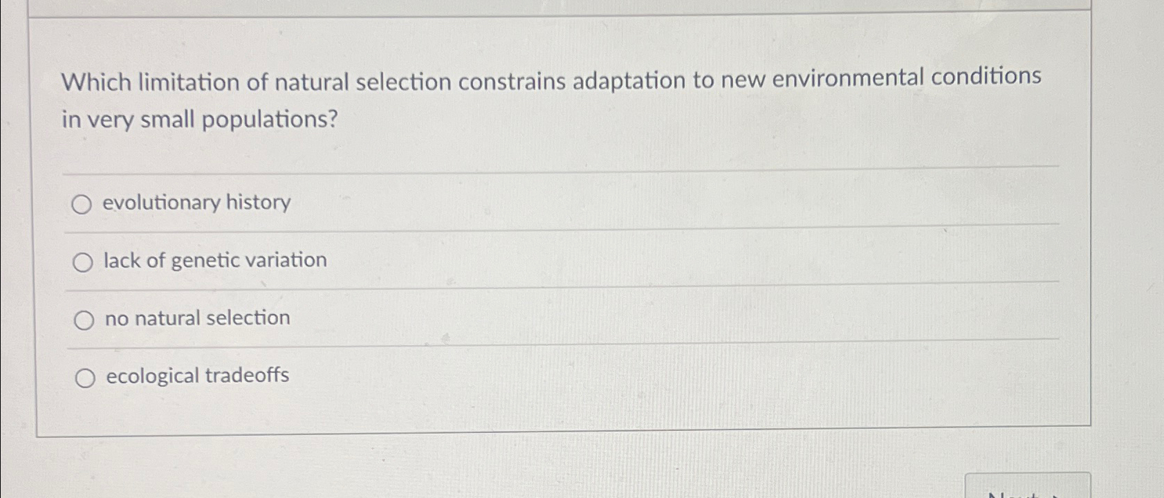 Solved Which limitation of natural selection constrains | Chegg.com