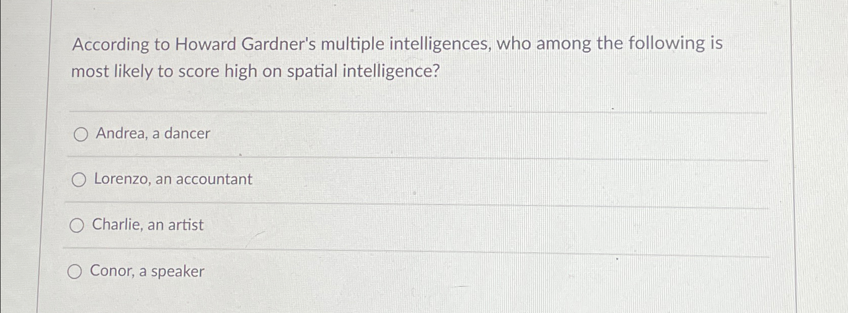 Solved According to Howard Gardner's multiple intelligences, | Chegg.com