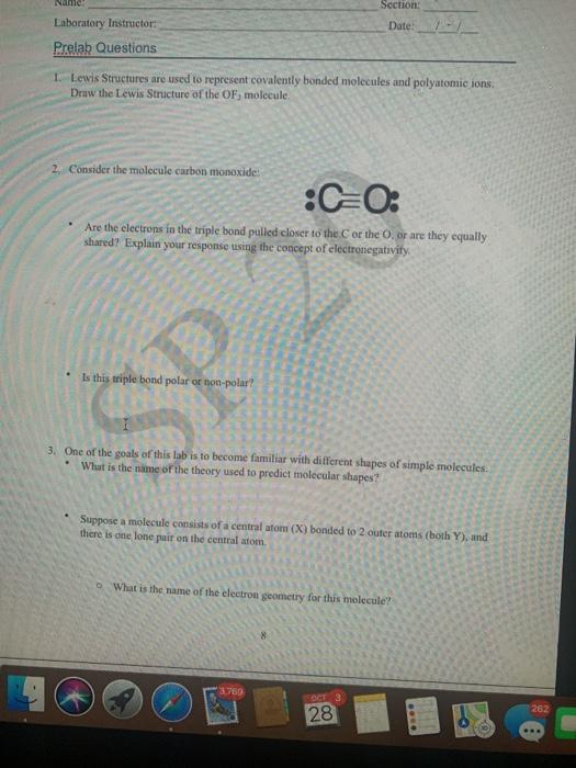 Solved Name Section: Date: Laboratory Instructor: Prelab | Chegg.com
