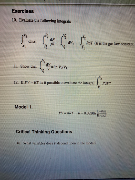 Solved Exercises 10. Evaluate the following integrals per | Chegg.com