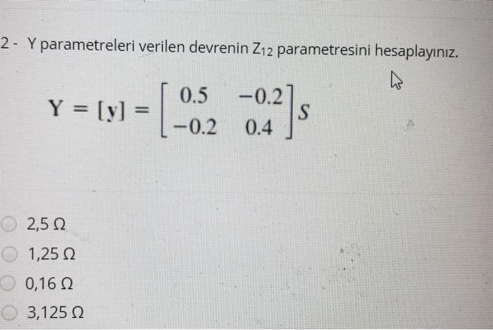 Solved Calculate the Z12 parameter of the circuit whose Y | Chegg.com