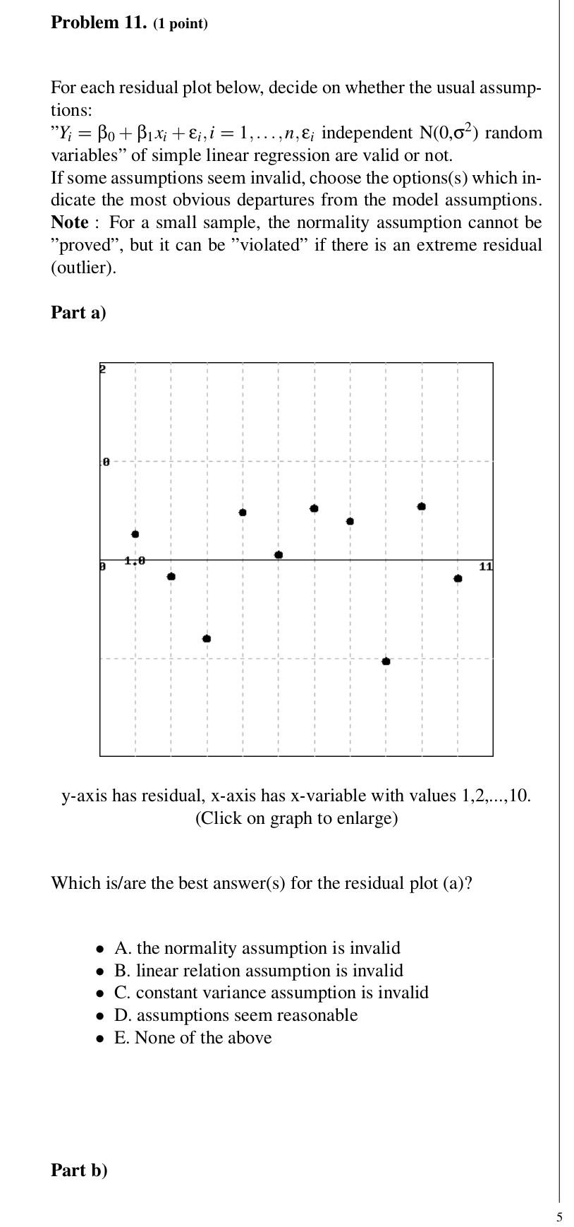 Solved Problem 11. (1 point) For each residual plot below, | Chegg.com