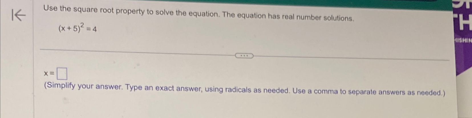 Solved Use the square root property to solve the equation. | Chegg.com