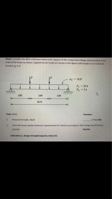 Solved Given consider the W24x68 beam below with support of | Chegg.com