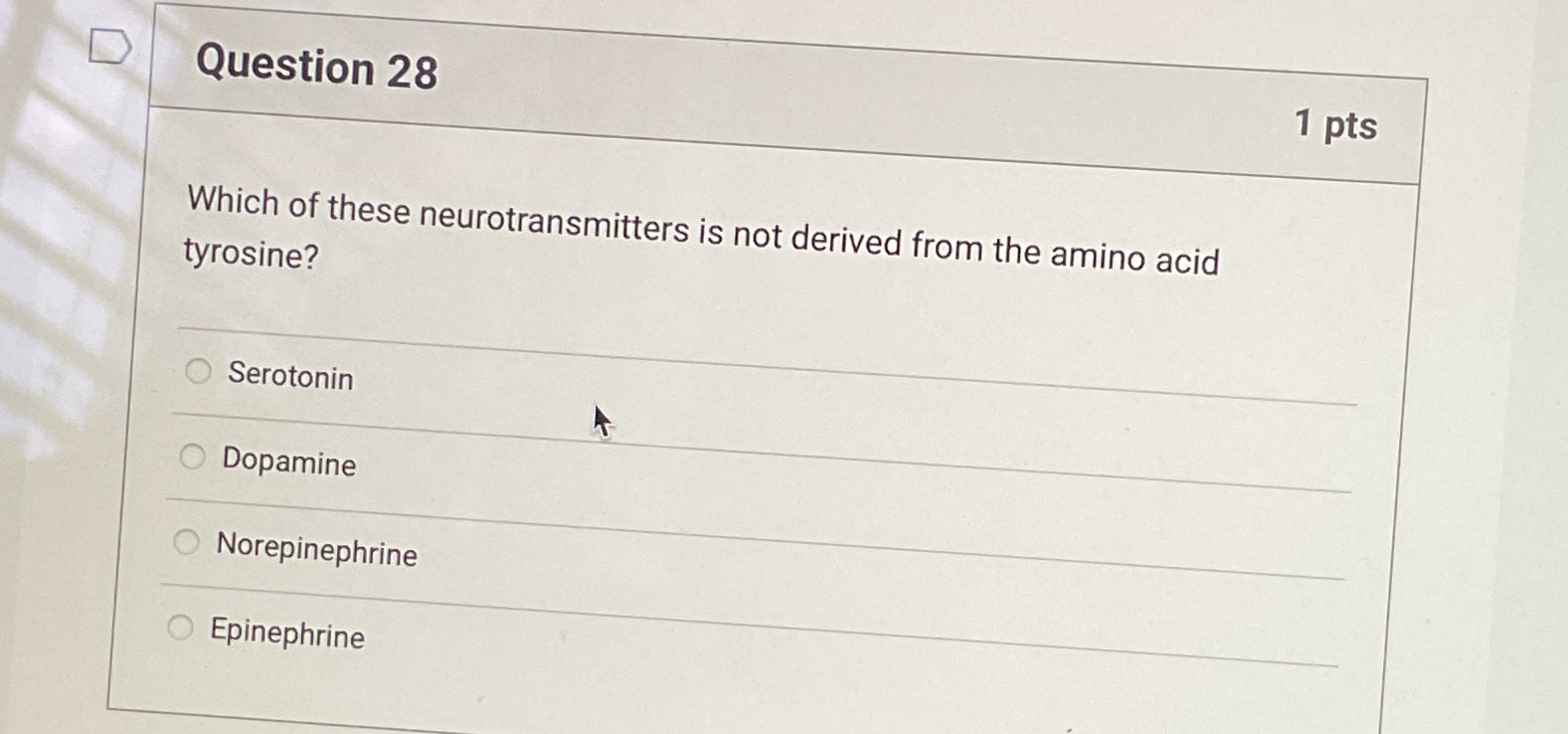Solved Question 281 ptsWhich of these neurotransmitters is | Chegg.com Solved Question 281 ptsWhich of these neurotransmitters is | Chegg.com
