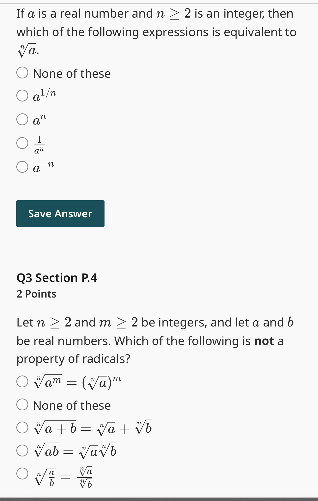 Solved If a ﻿is a real number and n≥2 ﻿is an integer, then | Chegg.com