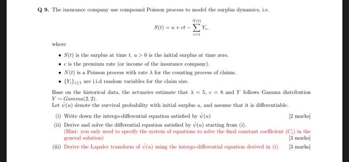 9. The insurance company use compound Poisson process | Chegg.com