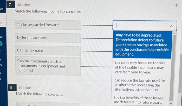Solved Match the following income tax concepts. Capital | Chegg.com