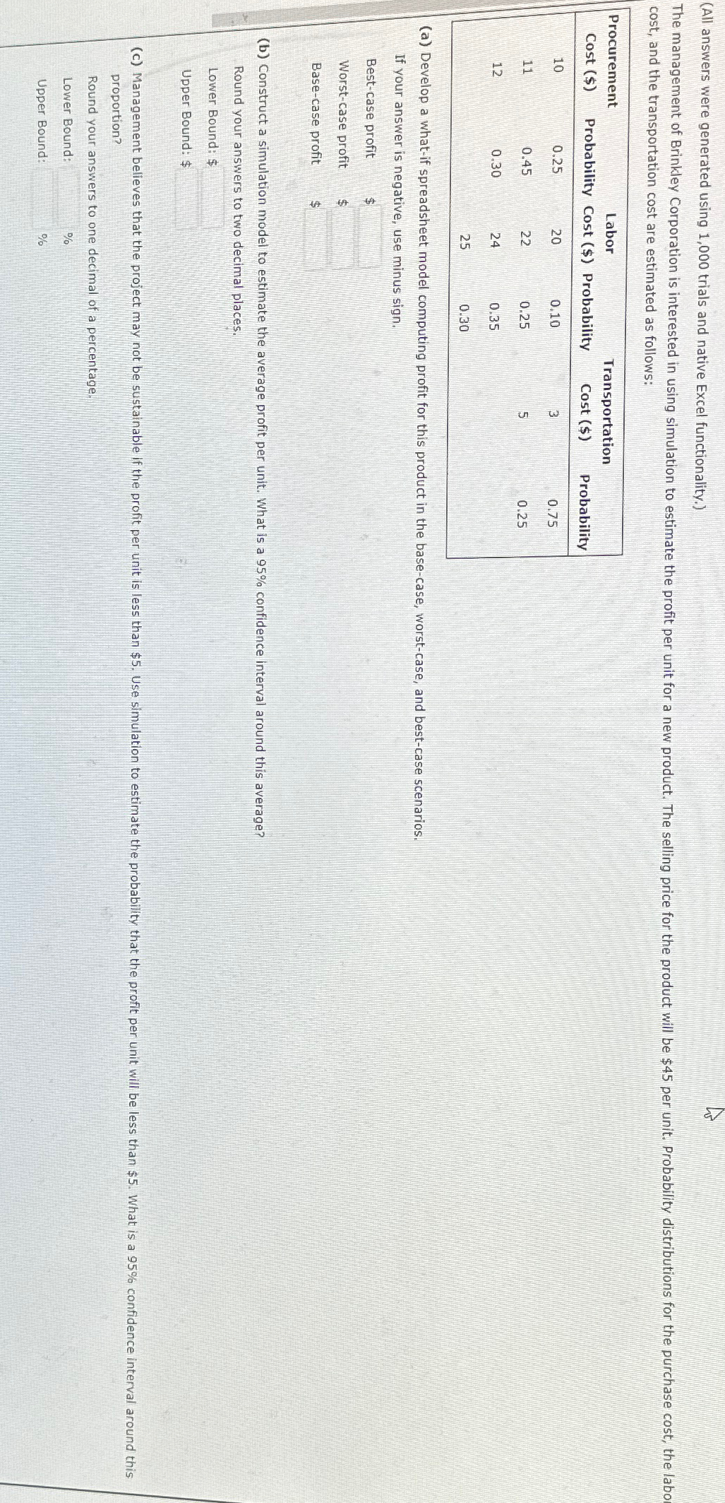 Solved (All answers were generated using 1,000 ﻿trials and | Chegg.com