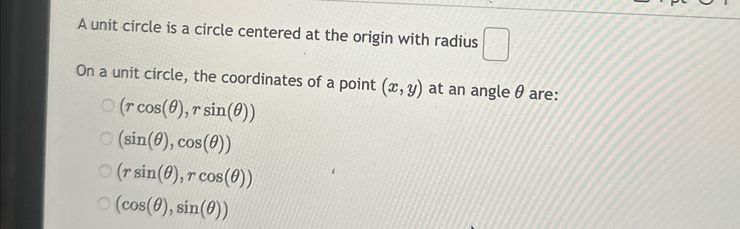 Solved A unit circle is a circle centered at the origin with | Chegg.com