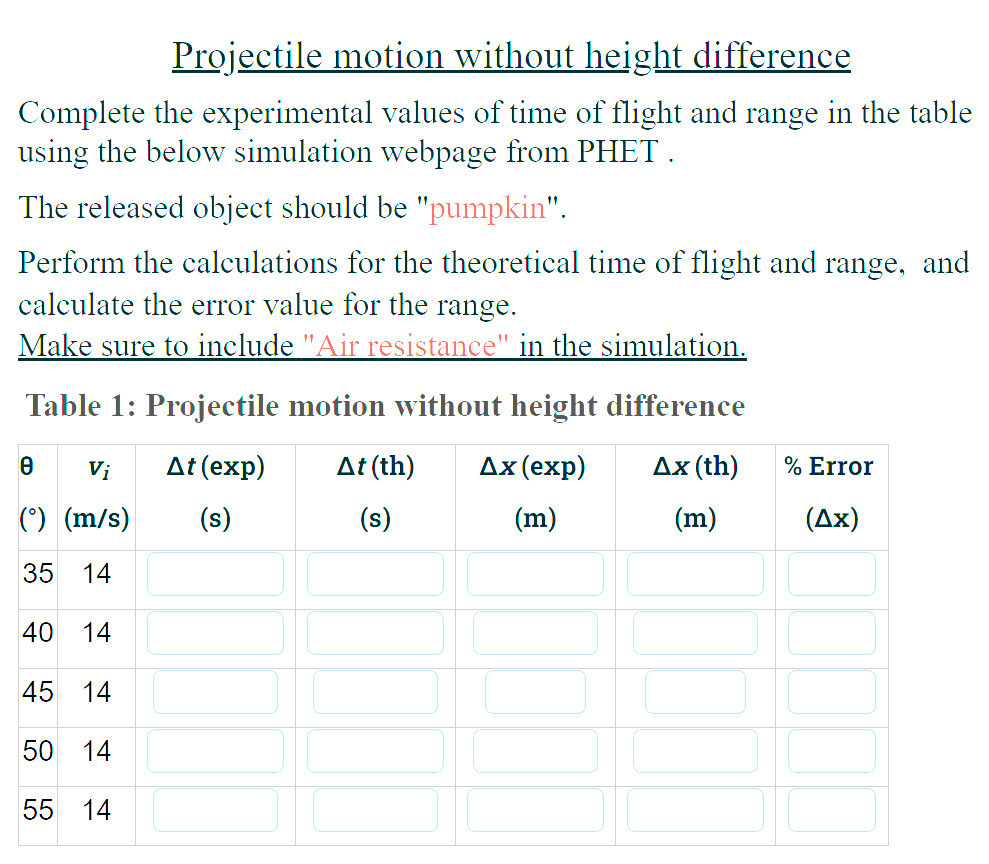Solved Projectile Motion Without Height Differencecomplete