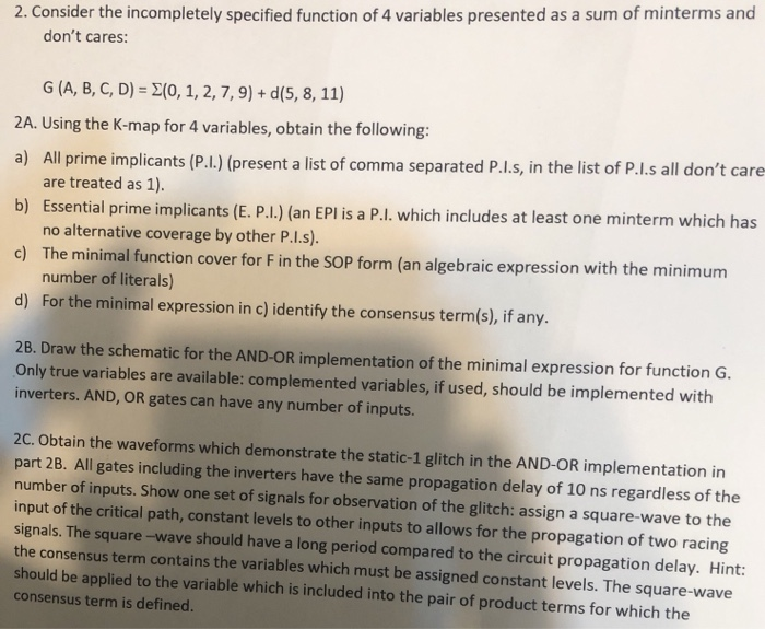 Solved 2 Consider The Incompletely Specified Function Of 4