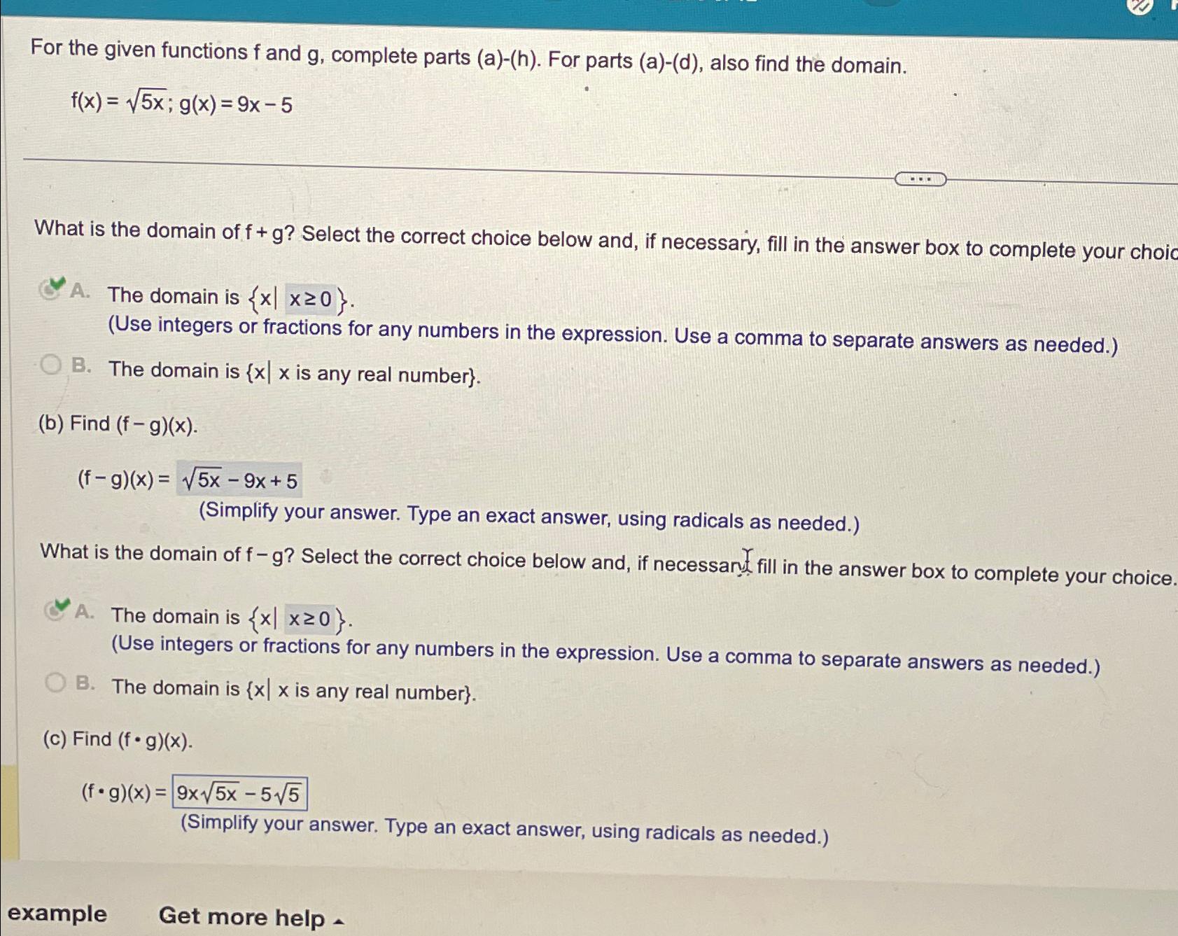 Solved For the given functions f ﻿and g, ﻿complete parts | Chegg.com