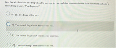 Solved Otto Locwi stimulated one frog's licart to increase | Chegg.com