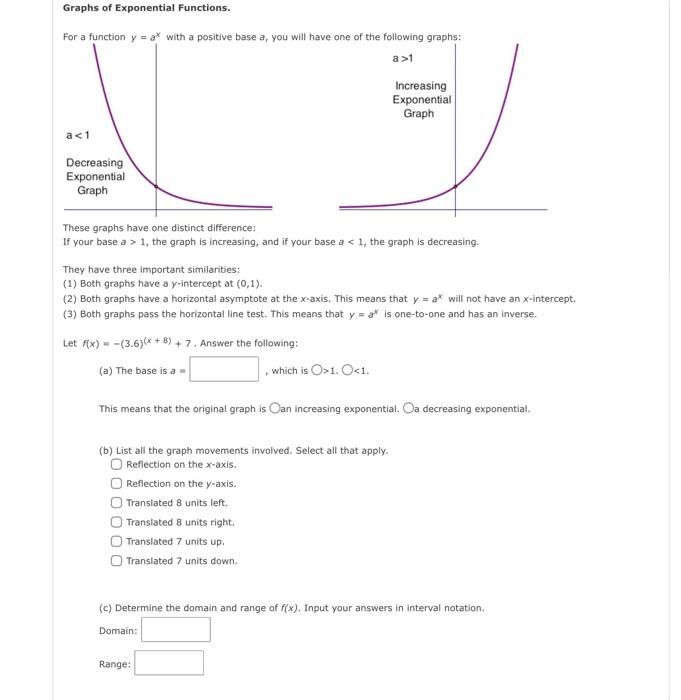 Solved Graphs of Exponential Functions. For a function y = | Chegg.com
