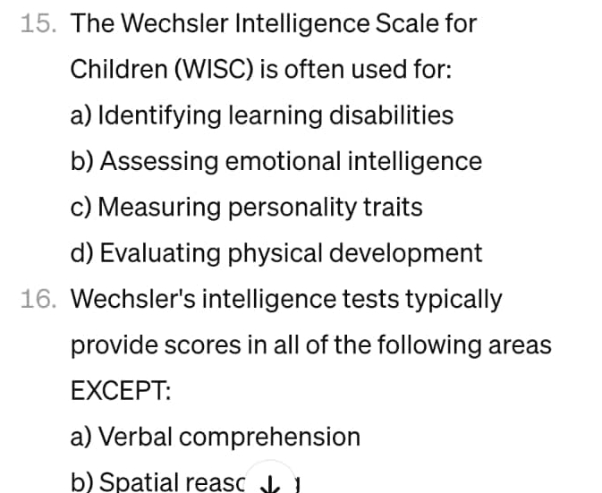 The Wechsler Intelligence Scale for Children (WISC) | Chegg.com