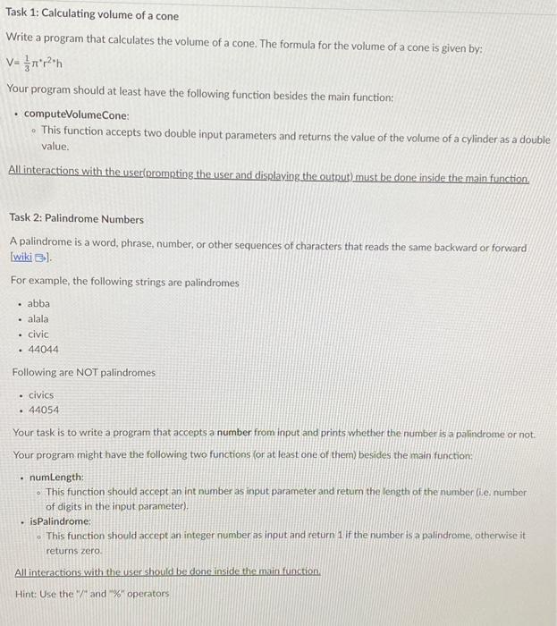 Solved Task 1: Calculating volume of a cone Write a program | Chegg.com