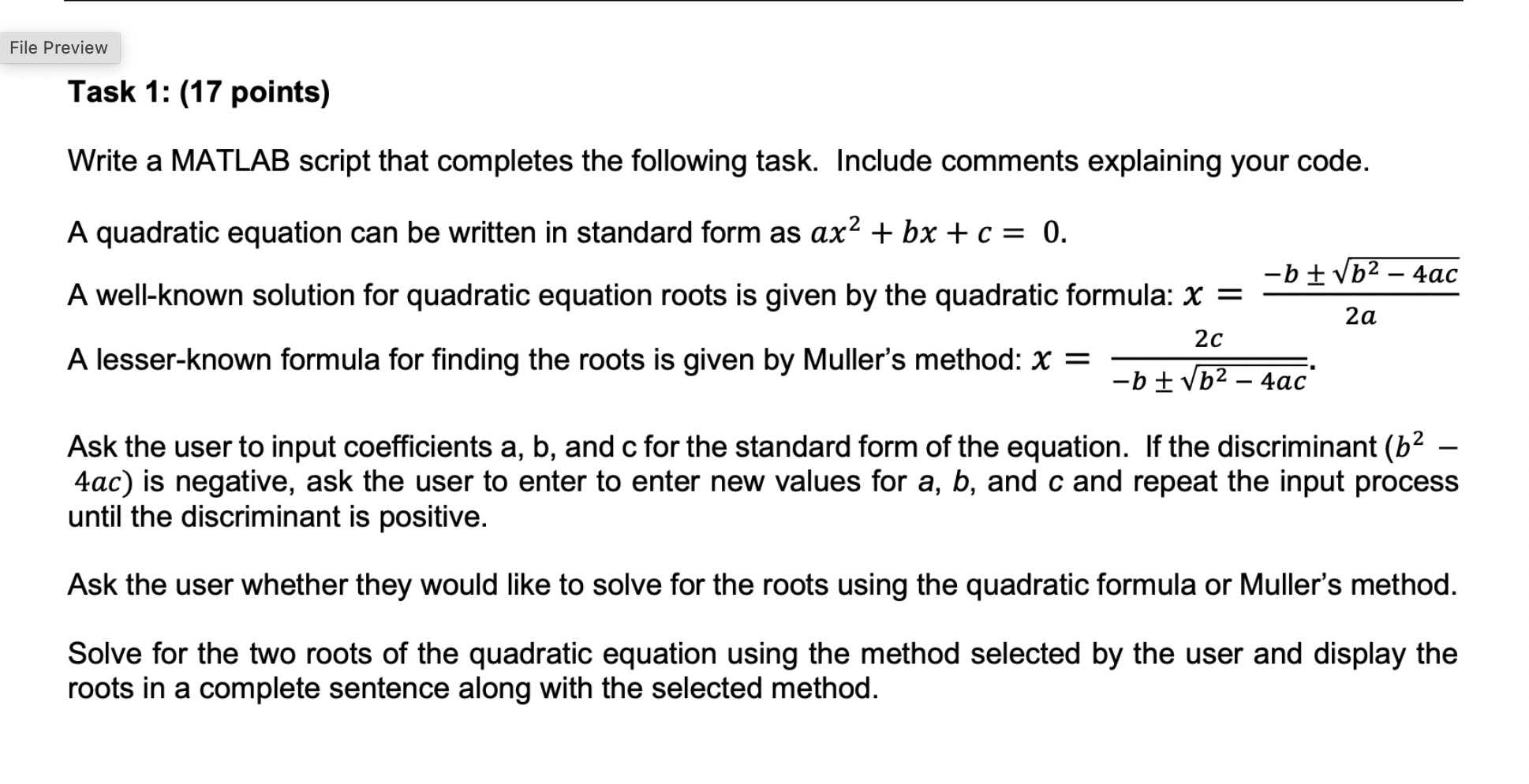 Solved Task 1: (17 points)Write a MATLAB script that | Chegg.com Solved Task 1: (17 points)Write a MATLAB script that | Chegg.com