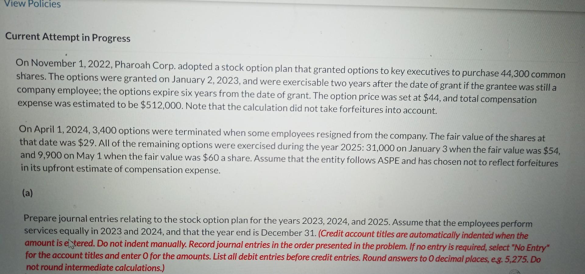 Solved On November 1, 2022, Pharoah Corp. adopted a stock | Chegg.com
