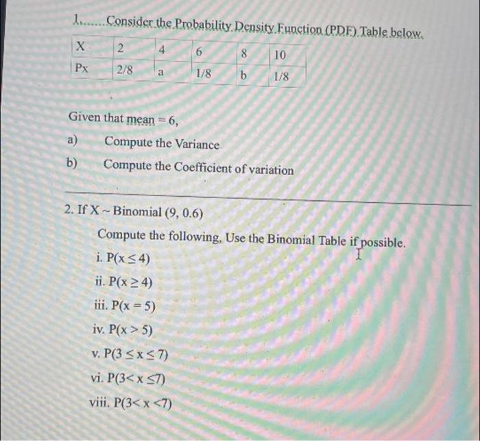 Solved l....... Consider the Probability Density Function | Chegg.com