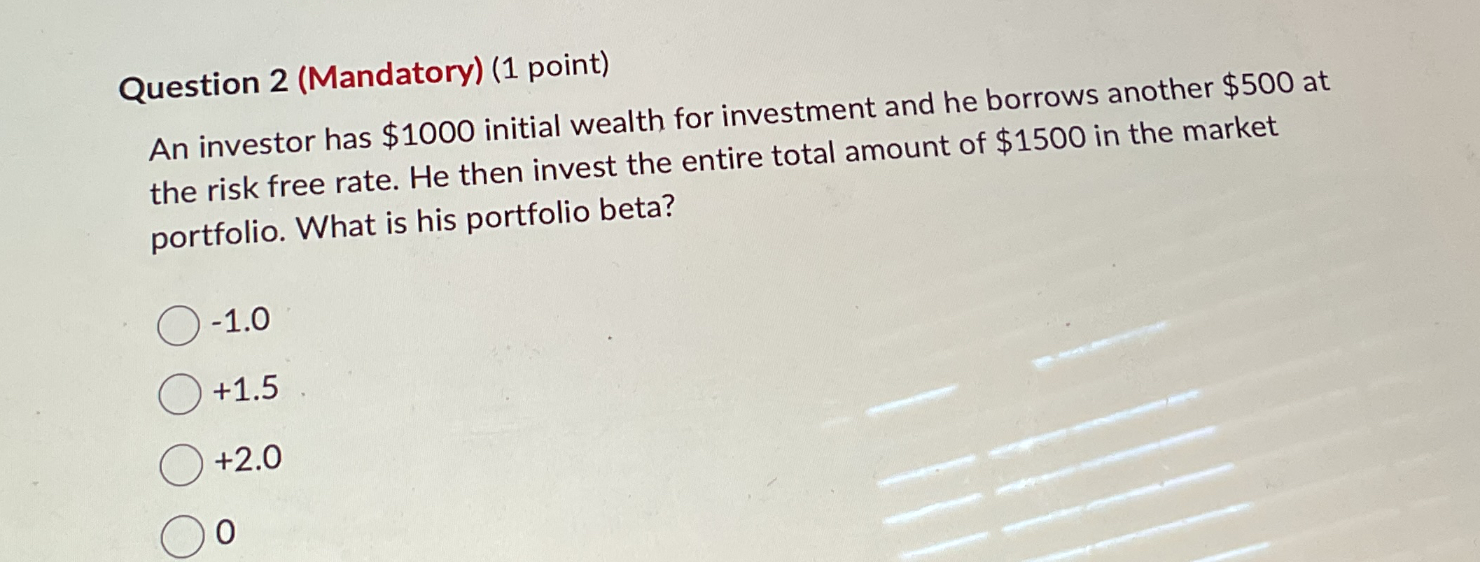 Solved Question 2 (Mandatory) (1 ﻿point)An investor has | Chegg.com