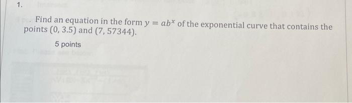 Solved Find an equation in the form y=abx of the exponential | Chegg.com