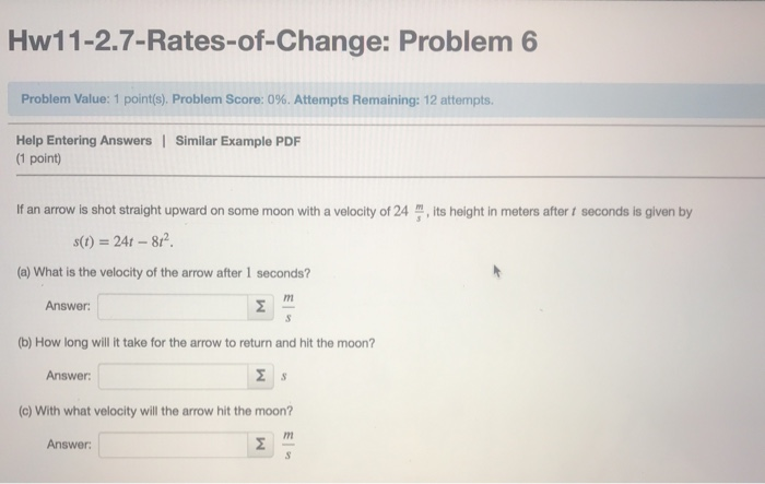 Solved Hw11-2.7-Rates-of-Change: Problem 6 Problem Value: 1 | Chegg.com