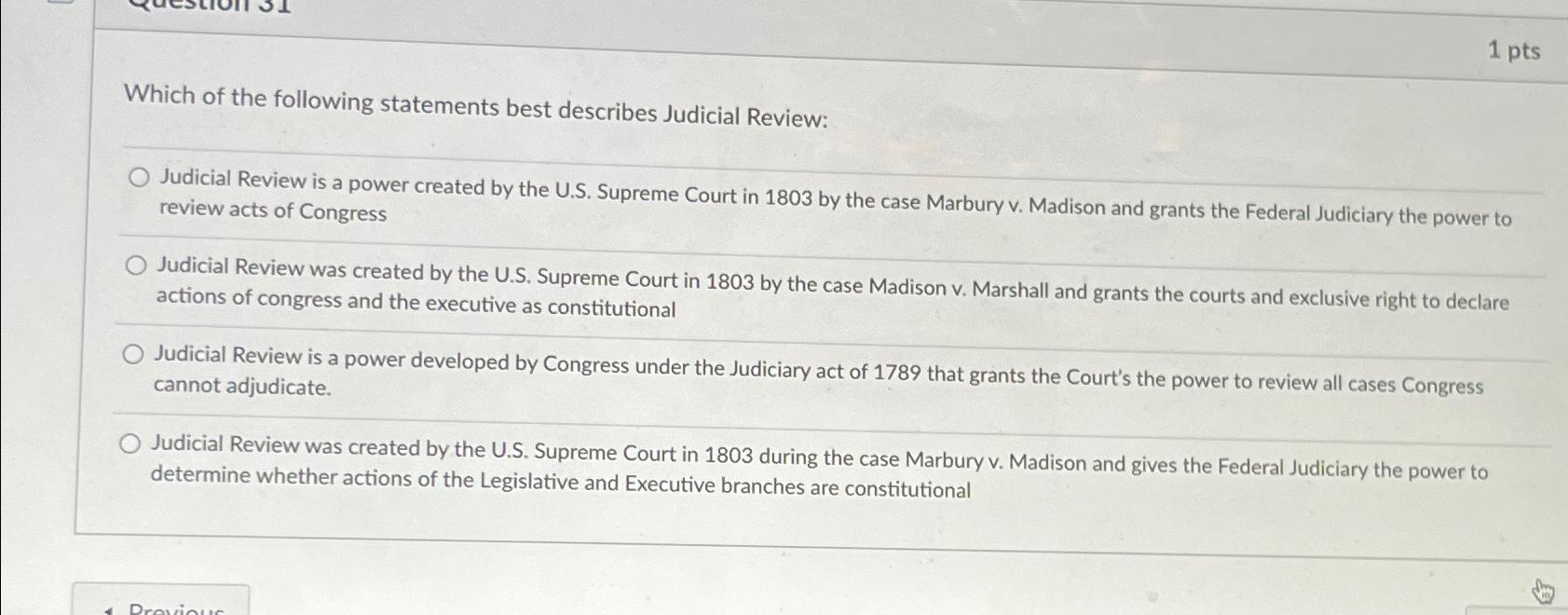 Solved 1 ﻿ptsWhich of the following statements best | Chegg.com