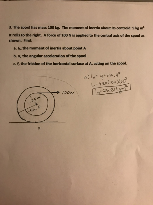 Solved 3. The spool has mass 100 kg. The moment of inertia | Chegg.com