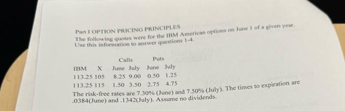 Solved Part 1 OPTTON PRICING PRINCIPL.AS The following | Chegg.com