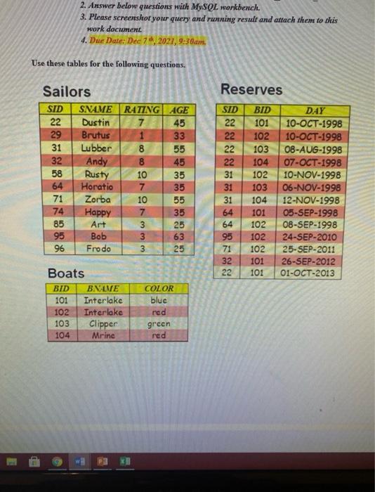 Solved 2. Answer below questions with MySQL workbench. 3. | Chegg.com
