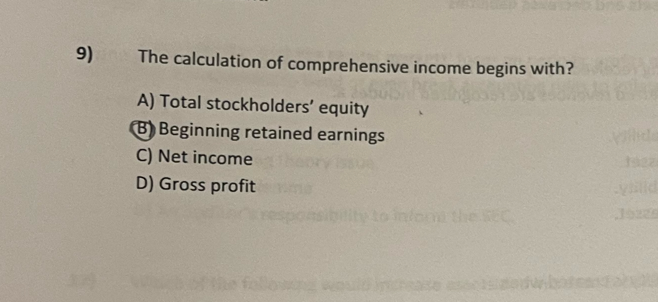 Solved The calculation of comprehensive income begins | Chegg.com