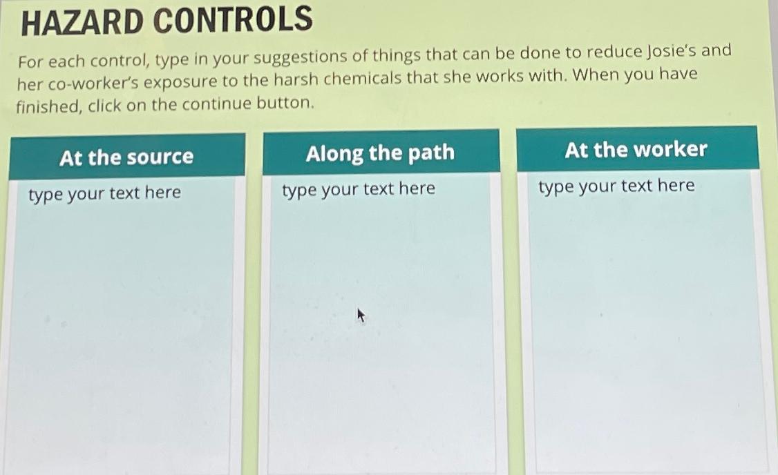 Solved HAZARD CONTROLSFor each control, type in your | Chegg.com
