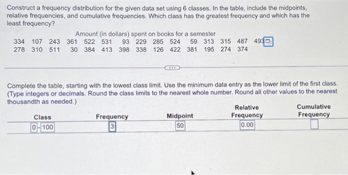 Solved Construct a frequency distribution for the given data | Chegg.com