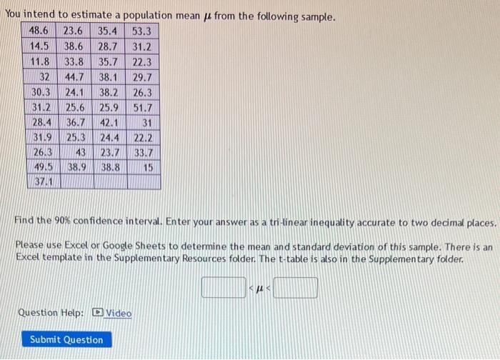 Solved You intend to estimate a population mean μ from the | Chegg.com