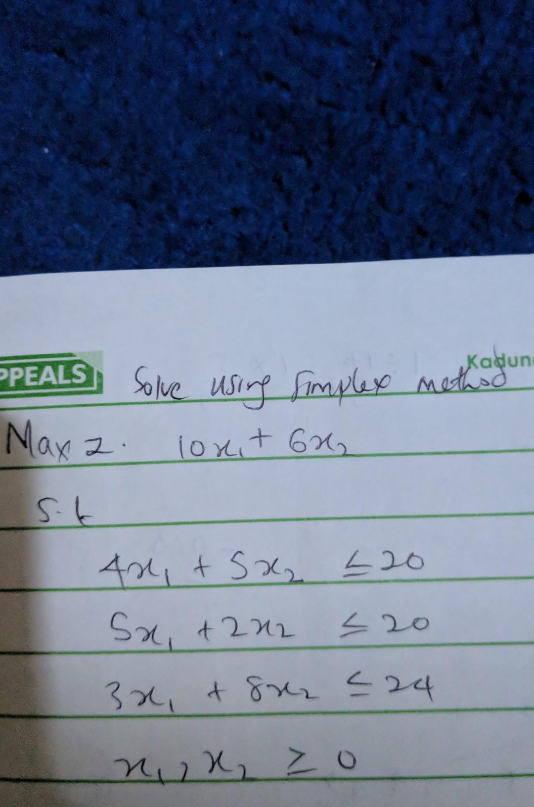Solved PEALS Solve using fimplex methad Max 2. 10x1+6x2 s.t | Chegg.com