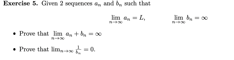 Solved Exercise 5. ﻿Given 2 ﻿sequences an ﻿and bn ﻿such | Chegg.com