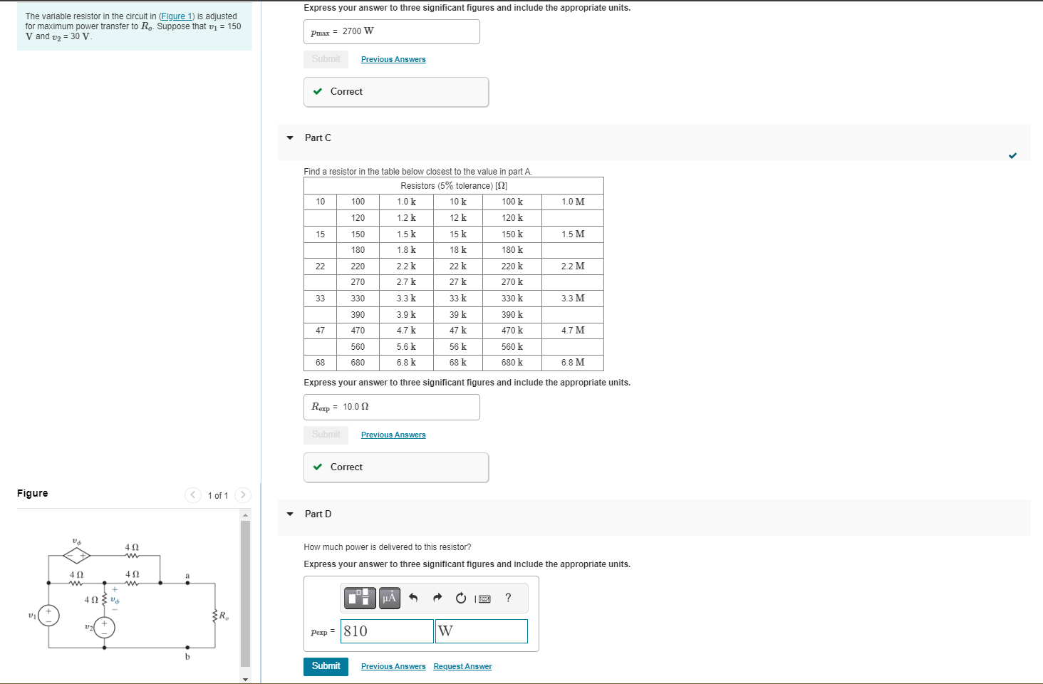 Solved The variable resistor in the circuit in (Figure 1) | Chegg.com