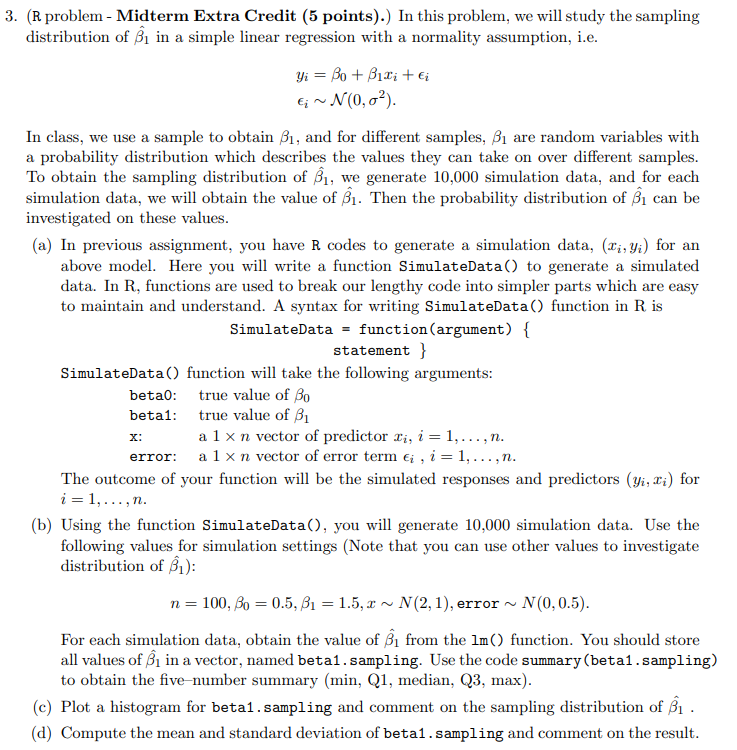 Solved (R problem - ﻿Midterm Extra Credit (5 ﻿points).) ﻿In | Chegg.com