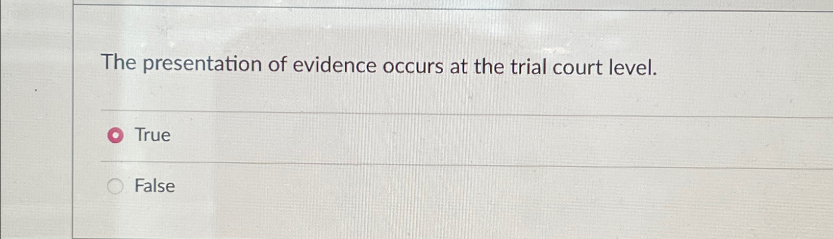 Solved The presentation of evidence occurs at the trial | Chegg.com