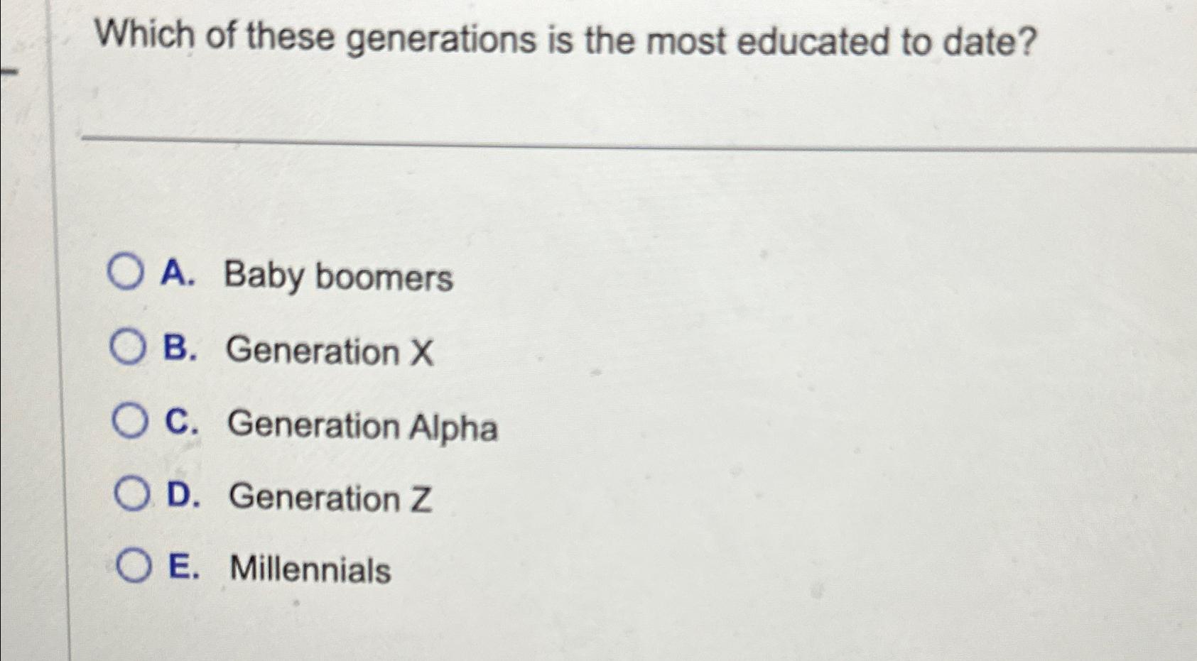 Solved Which of these generations is the most educated to | Chegg.com