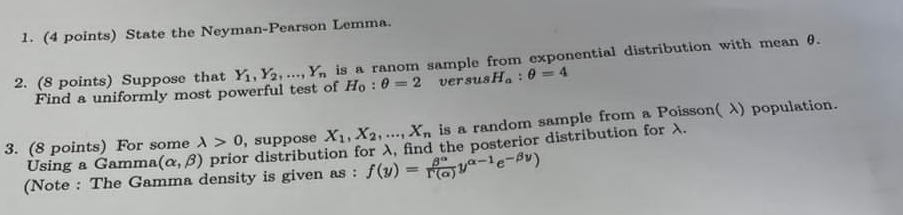 Solved 4 ﻿points ﻿state The Neyman Pearson Lemma 8