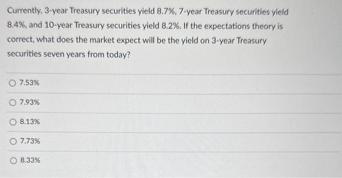 Solved Currently, 3-year Treasury securities yield 8.7\%, | Chegg.com