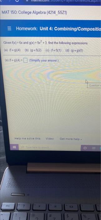 Solved MAT 150: College Algebra (4214_5521) Homework: Unit | Chegg.com