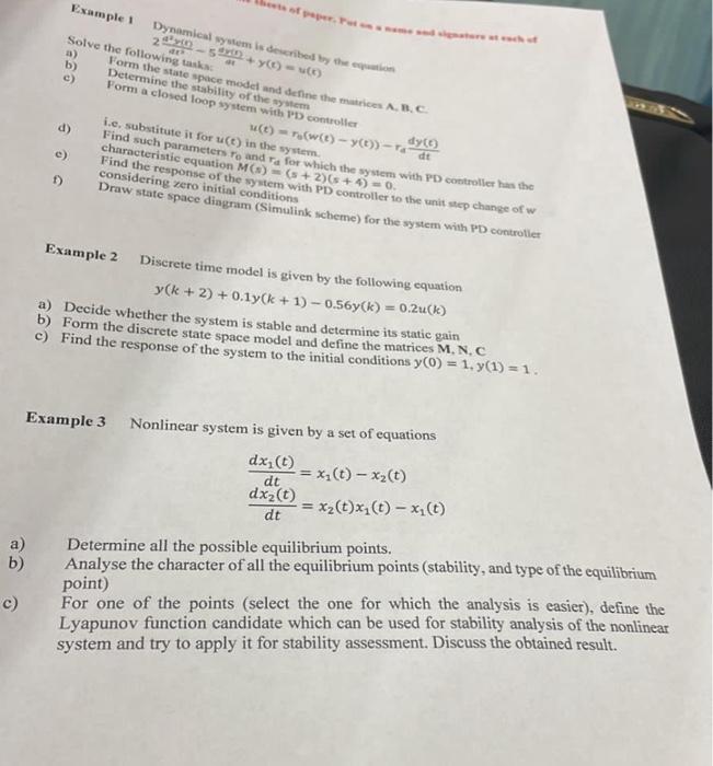 Solved 2x Example 1 Dynamical wom is described by the emplom | Chegg.com